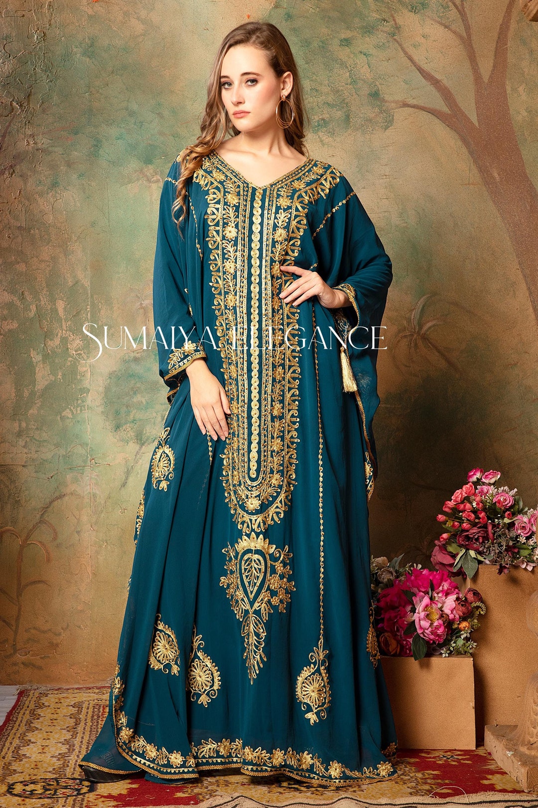 Mehar Abaya Kaftan Evening Moroccan Dubai Caftan Aari Embroidery Stones ...