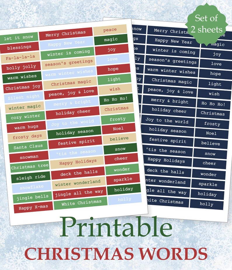 Christmas Sentiments Printable - Holiday Words & Phrases Sheet ...