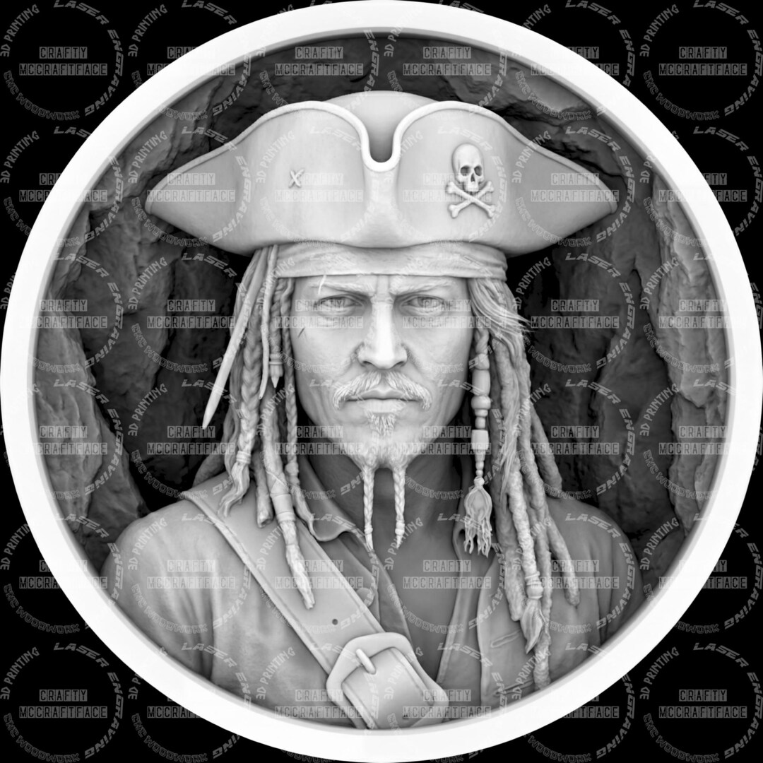 Pirate Portrait Coin Depth Map PNG | Grayscale Relief for Laser ...