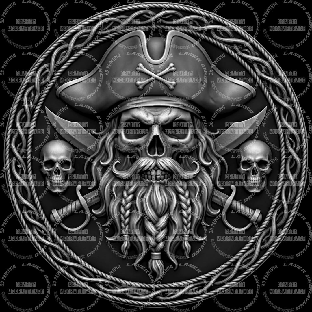 Pirate Skull Coin Depth Map PNG | Grayscale Relief for Laser Engraving ...