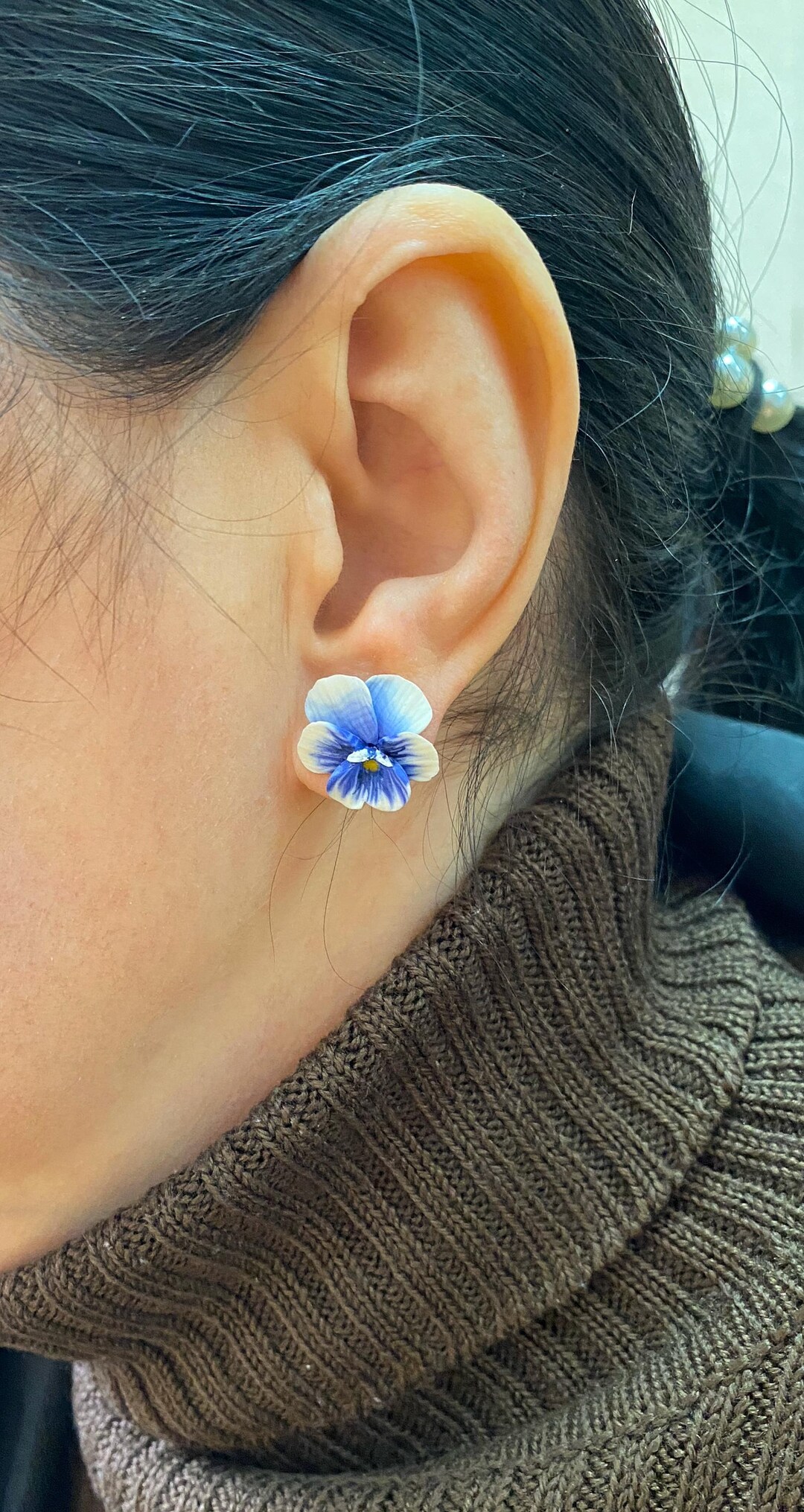 Miniature Blue Pansy Stud Earrings: Polymer Clay, Medical Steel - Etsy