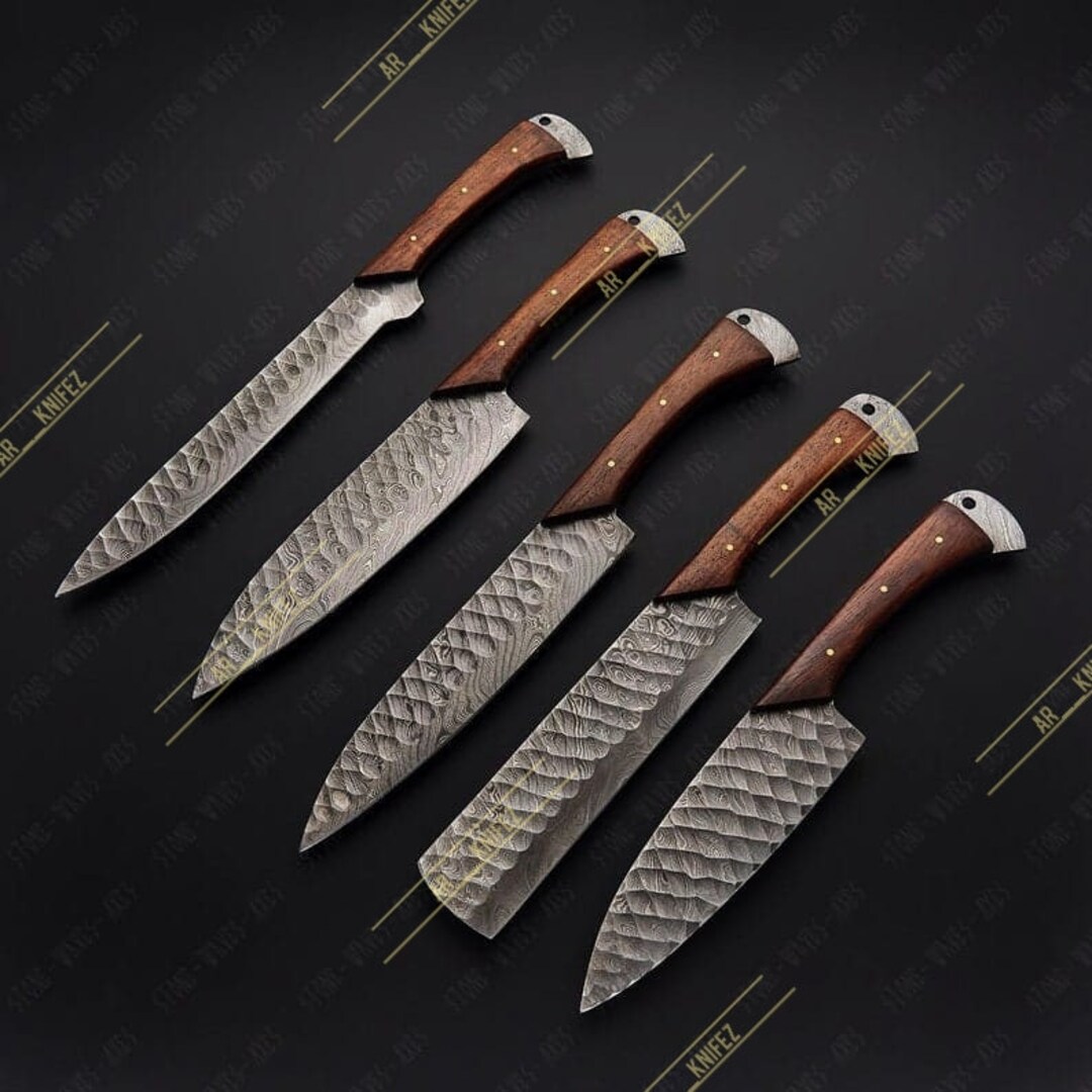 Beautiful Damascus Steel Custom Handmade Kitchen Chef Knife Set With ...
