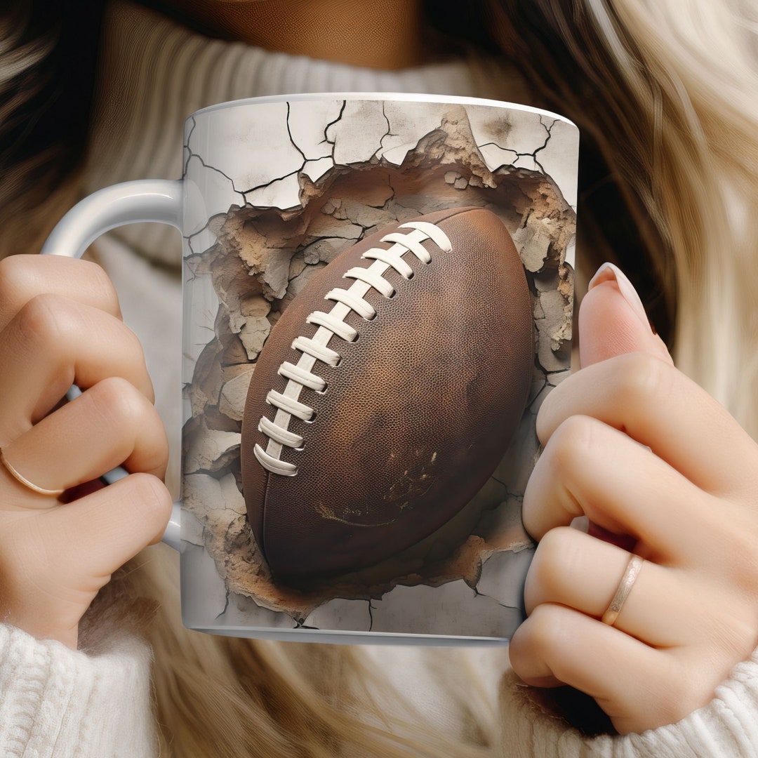 3D Football Mug Wrap, 3D Cracked Hole Football Mug Wrap Sublimation ...
