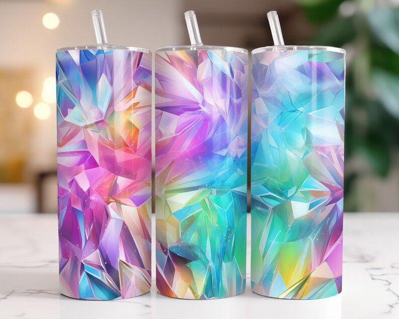 3D Pastel Holographic Sparkling Crystals, Seamless Design , 20oz ...