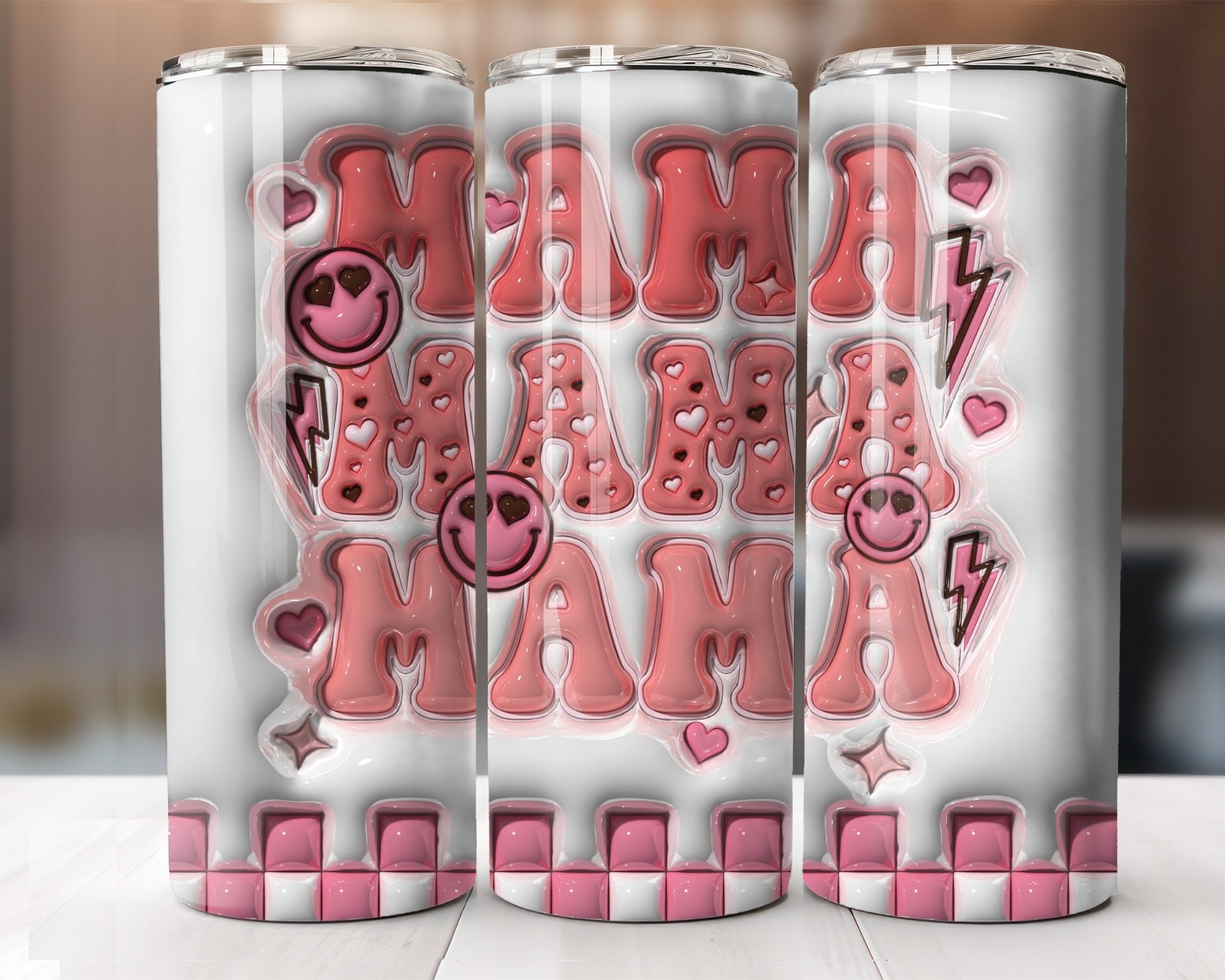 3D Retro Groovy Mama Inflated Tumbler Wrap, 3D Smile Face Puffy Tumbler ...