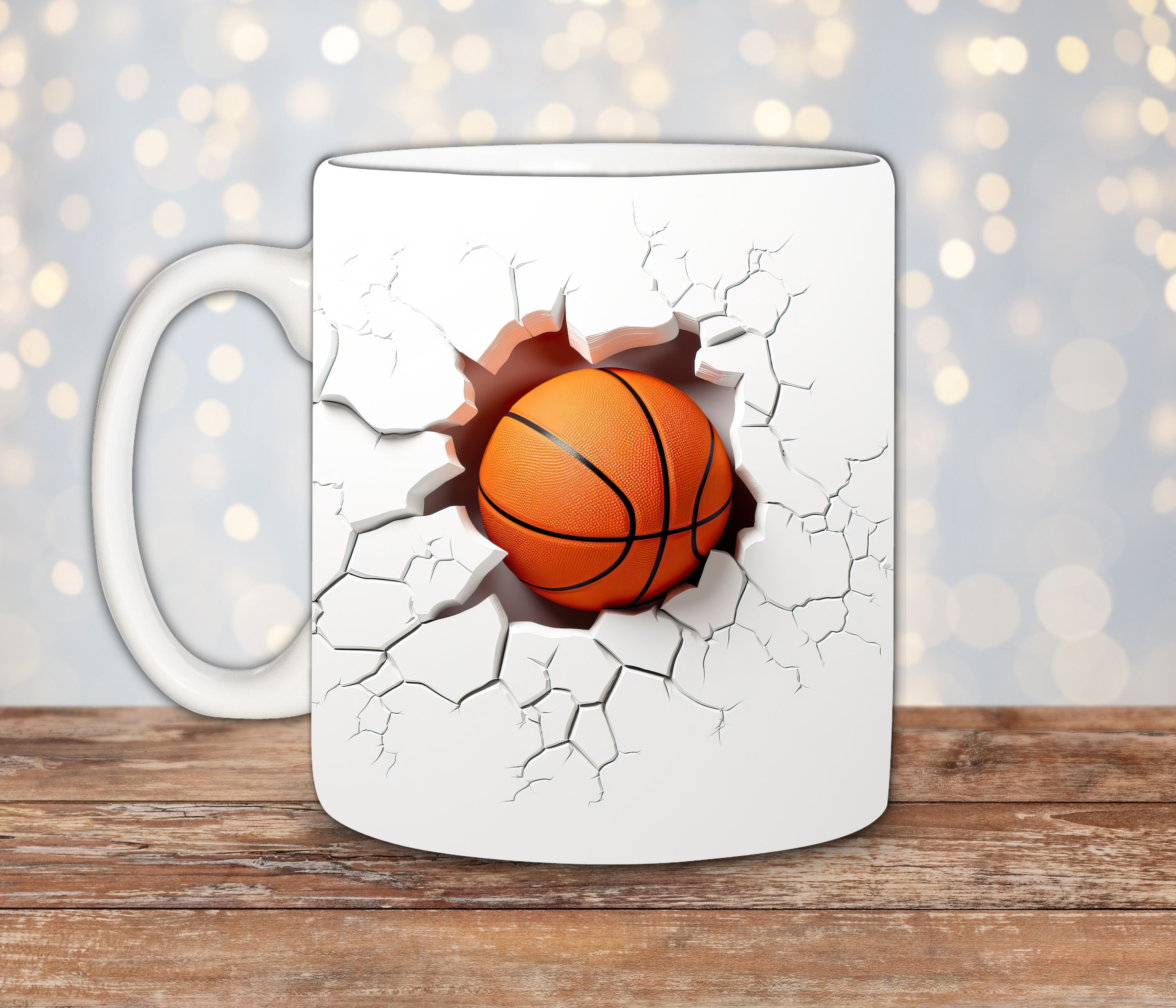 3D Basketball Hole in A Wall Mug Wrap, 11oz & 15oz Mug Template, Mug ...