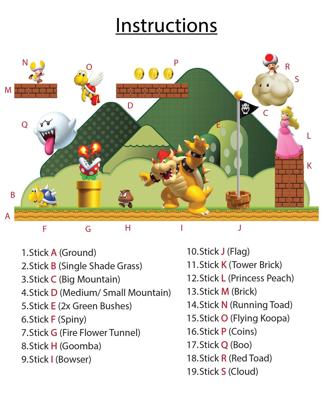 King Koopa Wall Decal Princess Peach Wall Art Super Mario Wall - Etsy