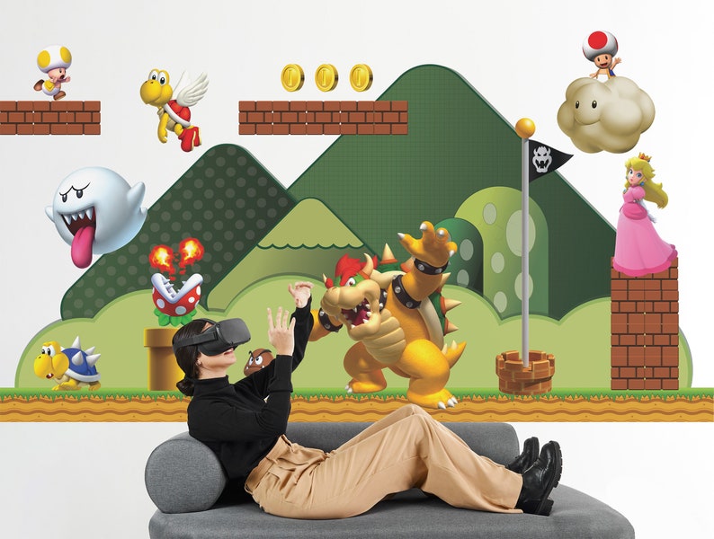 King Koopa Wall Decal Princess Peach Wall Art Super Mario Wall Mural ...