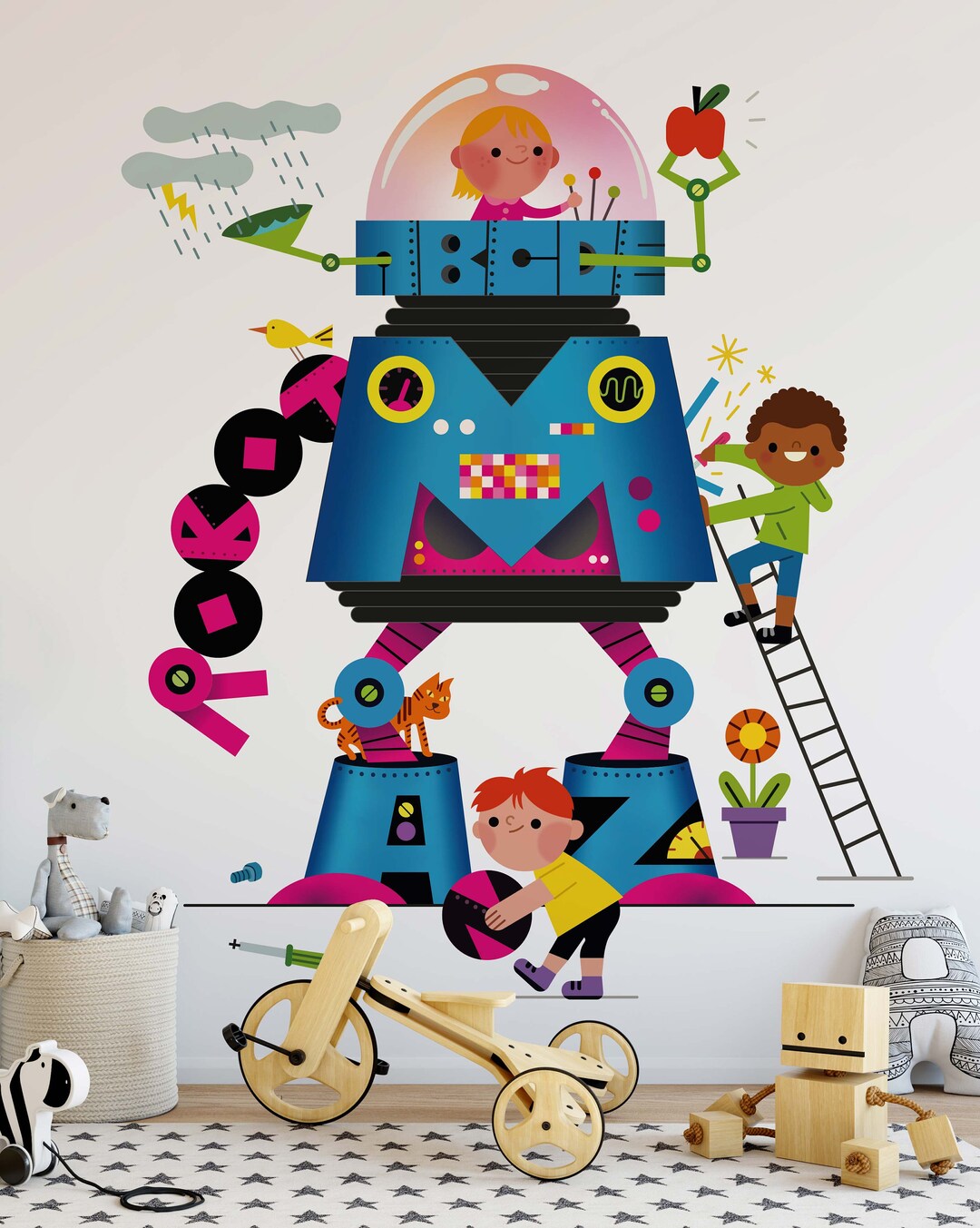 Removable Robot Wall Decal for Kid Room Wall Art Preppy Room Wall Mural ...