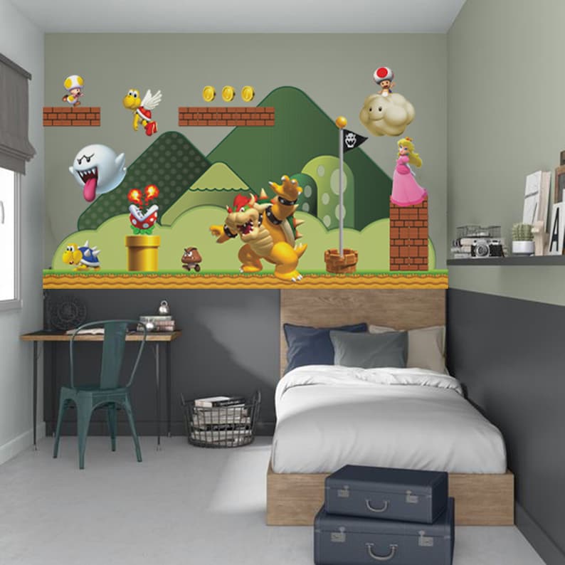 Super Mario Wall Decal Luigi Wall Art for Bedroom Wall Mural Games Room ...