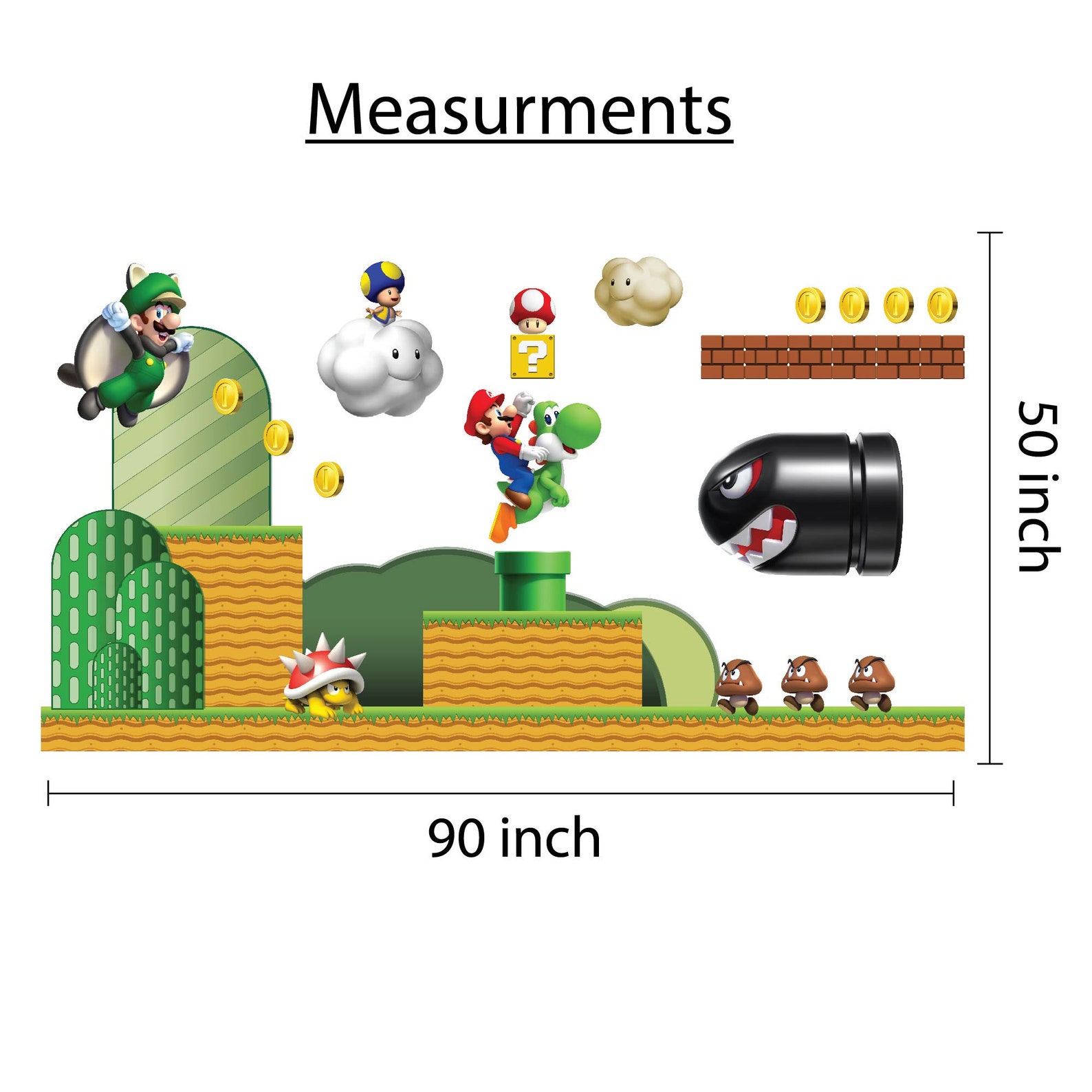 King Koopa Wall Decal Princess Peach Wall Art Super Mario Wall Mural ...