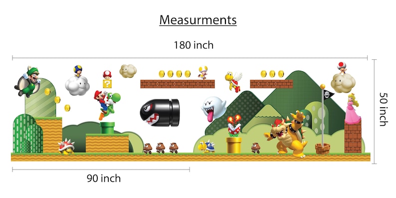 Peel and Stick Super Mario Bros Wall Decal Super Mario Brothers Wall ...