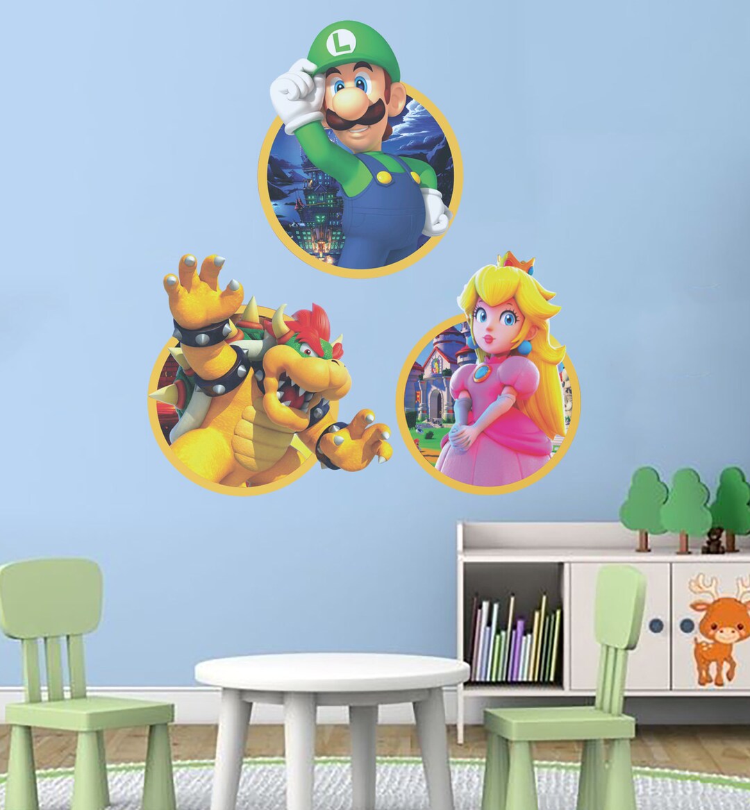3D Super Mario Wall Sticker 3D Luigi Wall Decal Princess Peach Wall ...