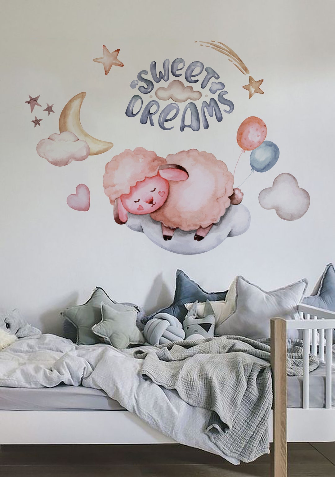 Peel and Stick Sleeping Sheep Wall Decal for Baby Room Decor Nursery ...