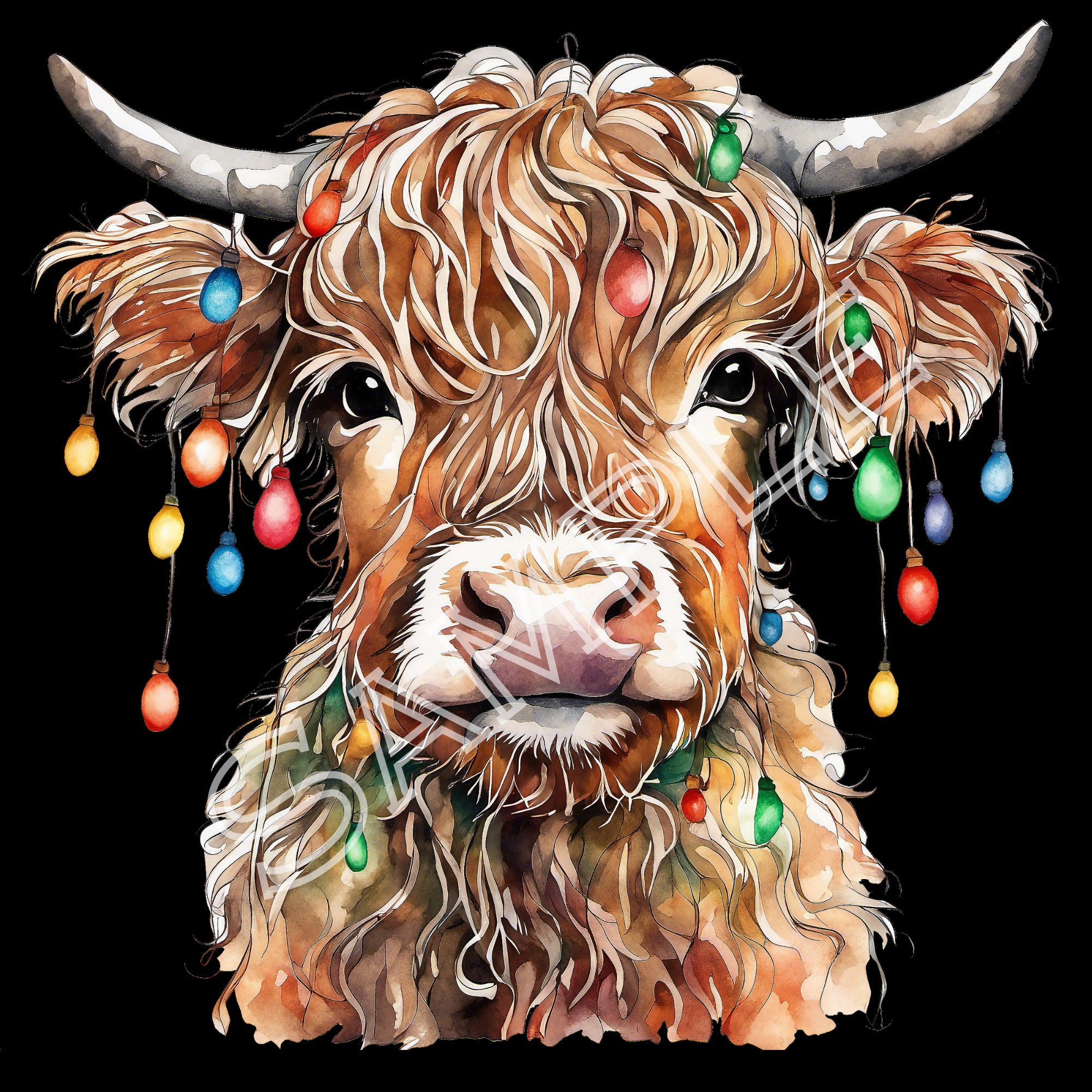 Baby Highland Cow Christmas Lights PNG Christmas Special Christmas ...