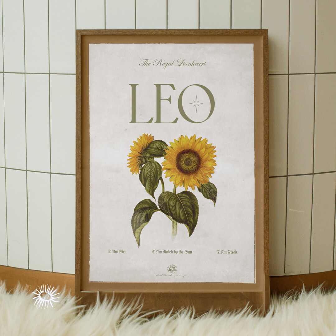 Sunflower Leo Zodiac Sign Digital Wall Art Vintage Birth Flower Print ...