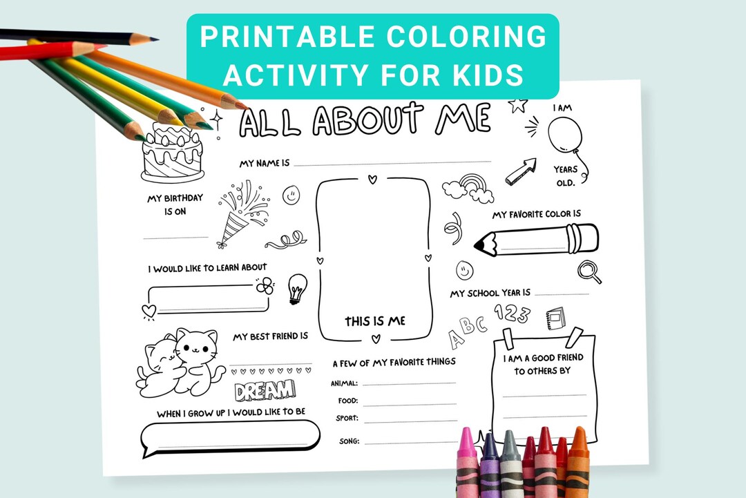 All About Me Printable Coloring Worksheet, PDF Printable About Me ...