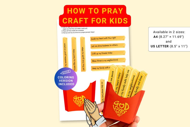 Fries Prayer Craft Sunday School Activity, Printable Bible Craft, Bible ...