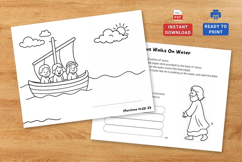 Jesus Walks on Water Bible Story Printable Craft, Sunday School Church ...