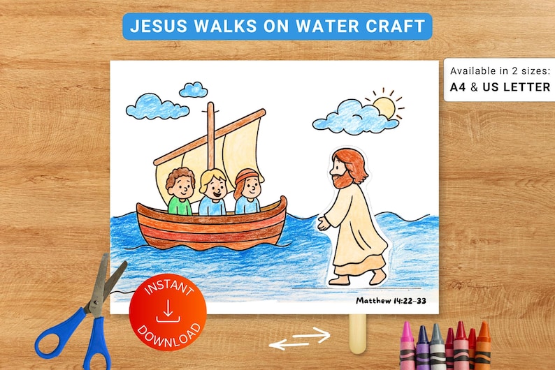 Jesus Walks on Water Bible Story Printable Craft, Sunday School Church ...