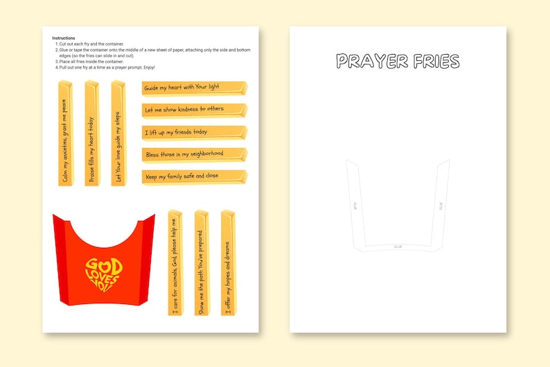 Fries Prayer Craft Sunday School Activity, Printable Bible Craft, Bible ...