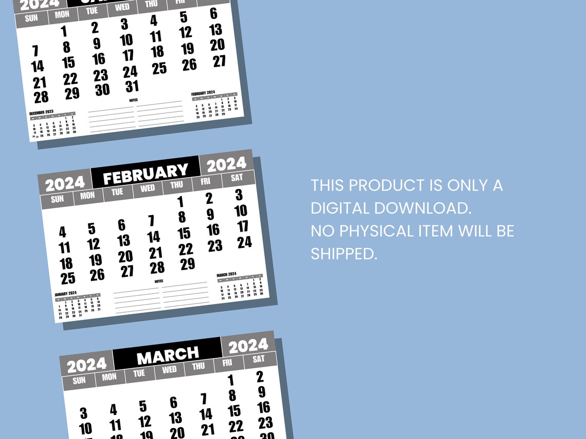 Printable 2024 Monthly Calendar A4 Size Instant Download Canva Editable ...