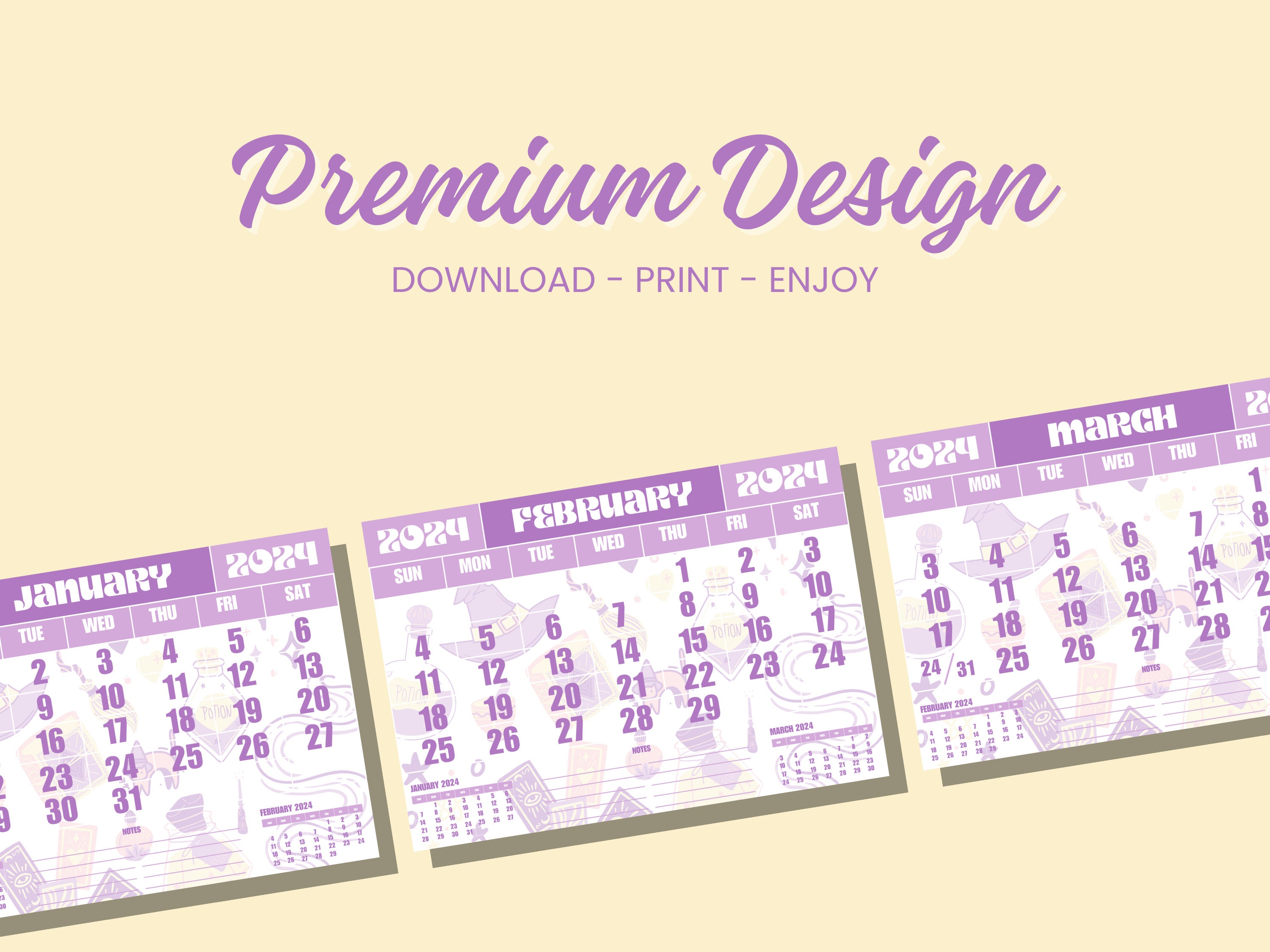 Printable 2024 Monthly Calendar PDF Whimsy Magic A4 Size - Etsy