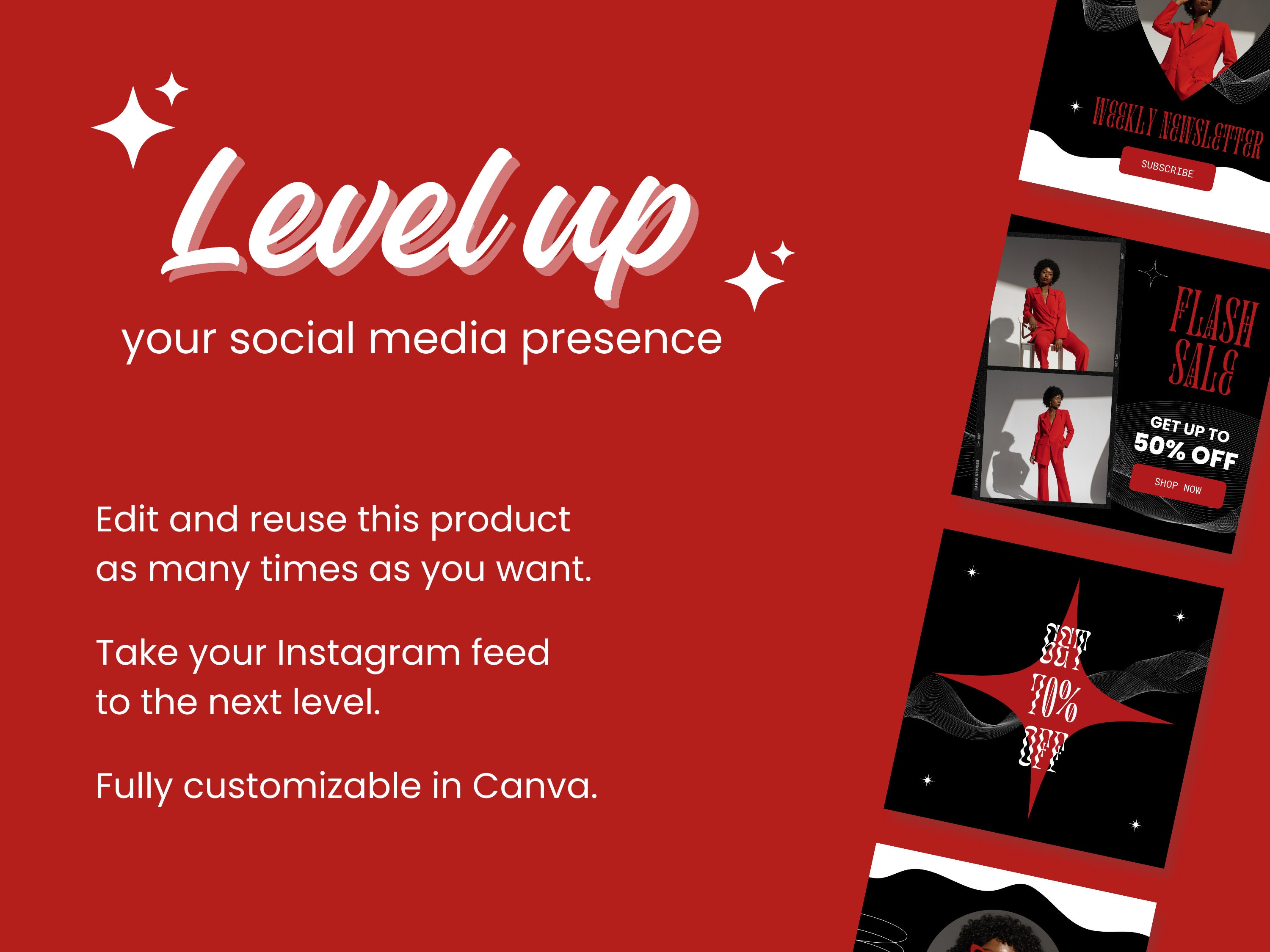 Amelia Red Instagram Templates Canva Editable Template Valentine's Day ...