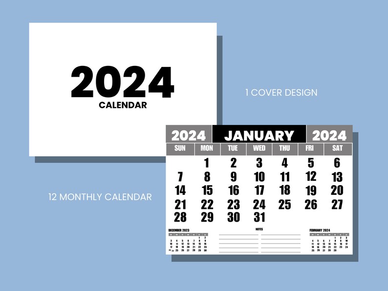 Printable 2024 Monthly Calendar A4 Size Instant Download Canva Editable ...