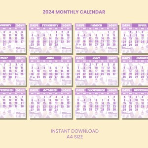 Printable 2024 Monthly Calendar PDF Whimsy Magic A4 Size - Etsy
