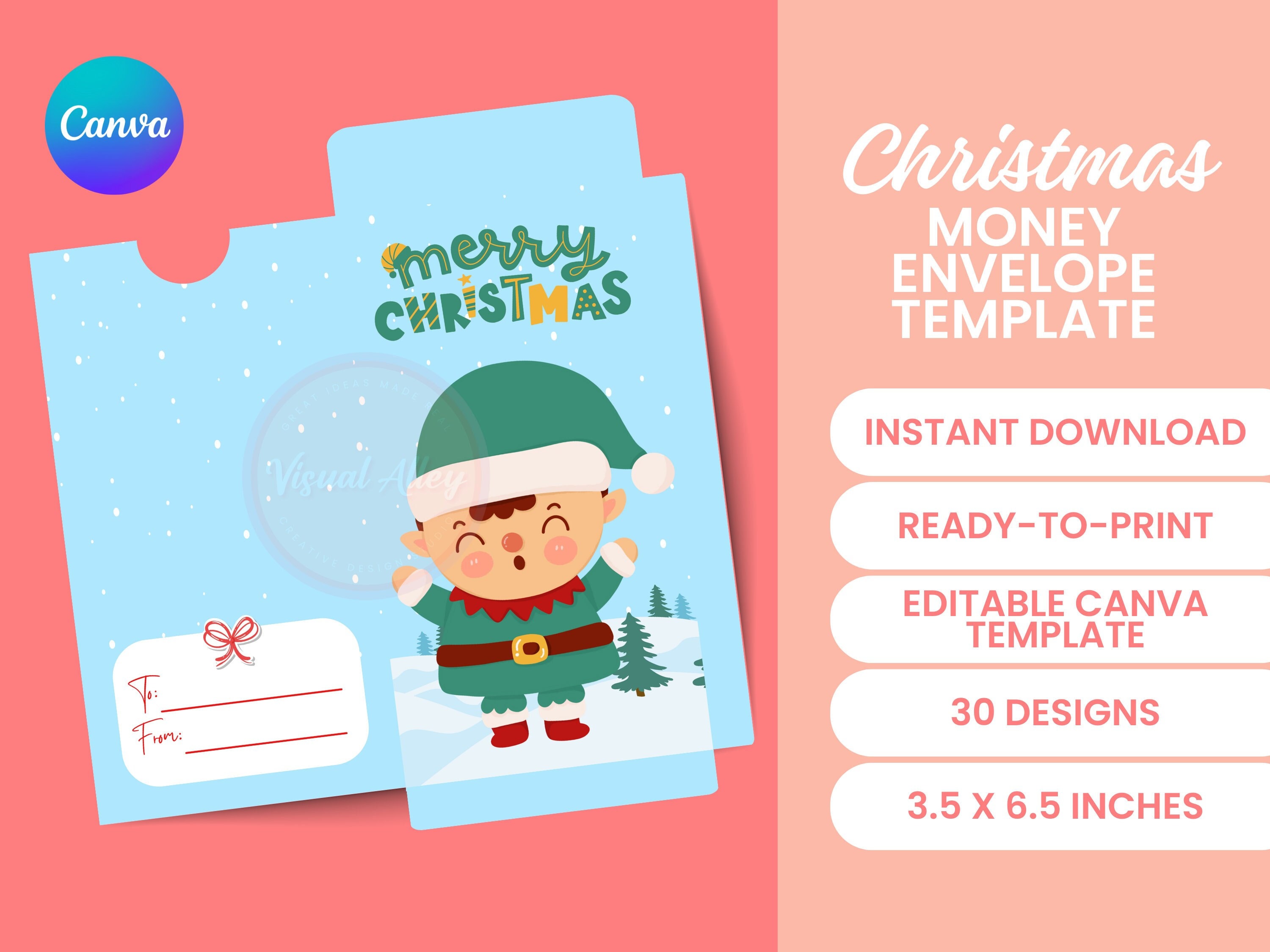 30 Christmas Money Envelope Canva Template characters Printable ...