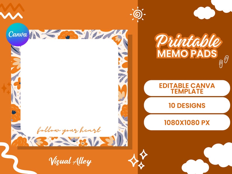 10 Printable Memo Pads Flower Theme | Editable Canva Template - Etsy