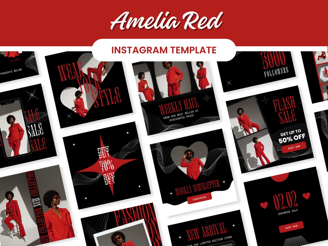Amelia Red Instagram Templates Canva Editable Template Valentine's Day ...