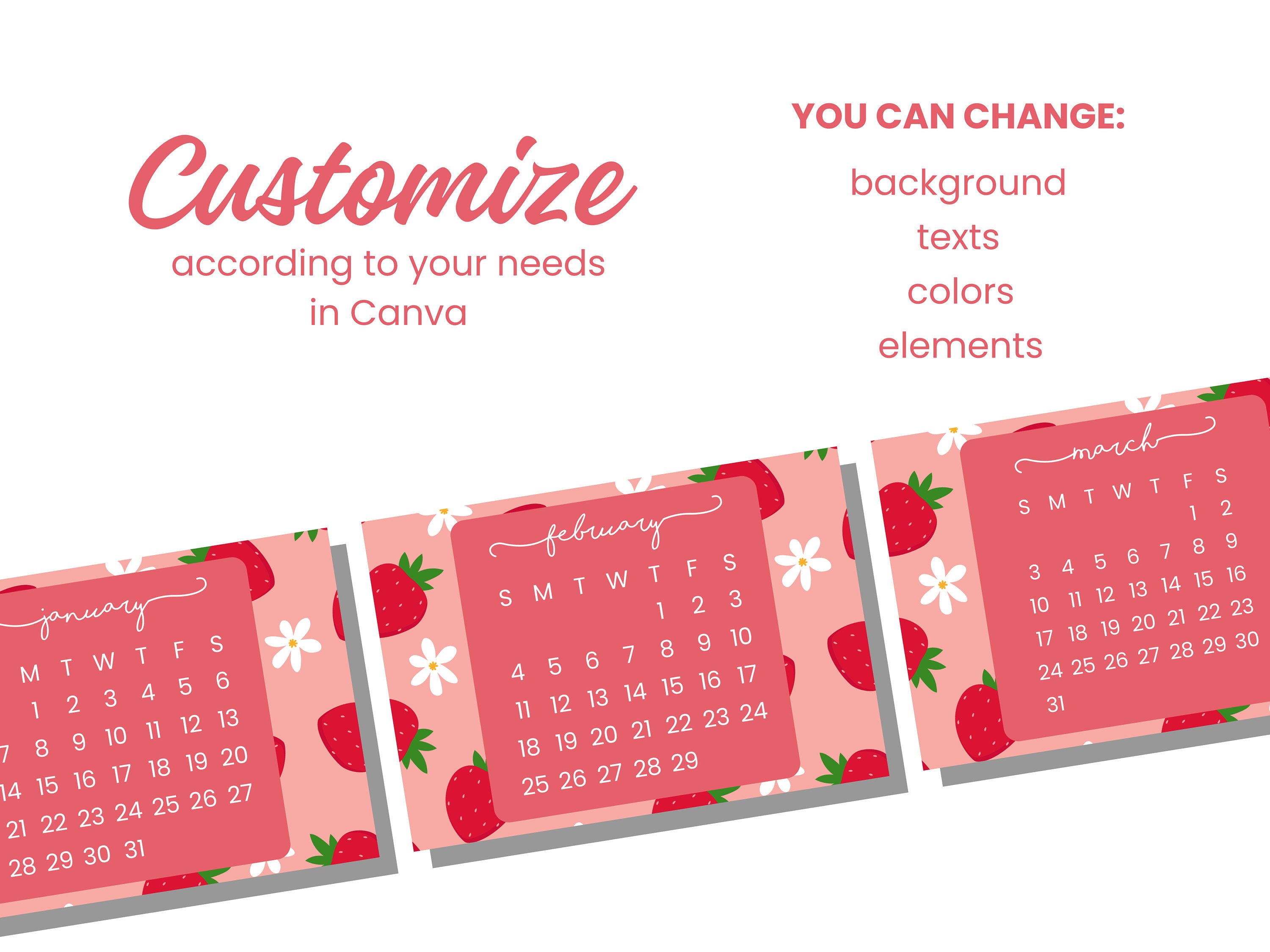 Printable 2024 Yearly & Monthly Calendar PDF Strawberry Calendar A4 ...