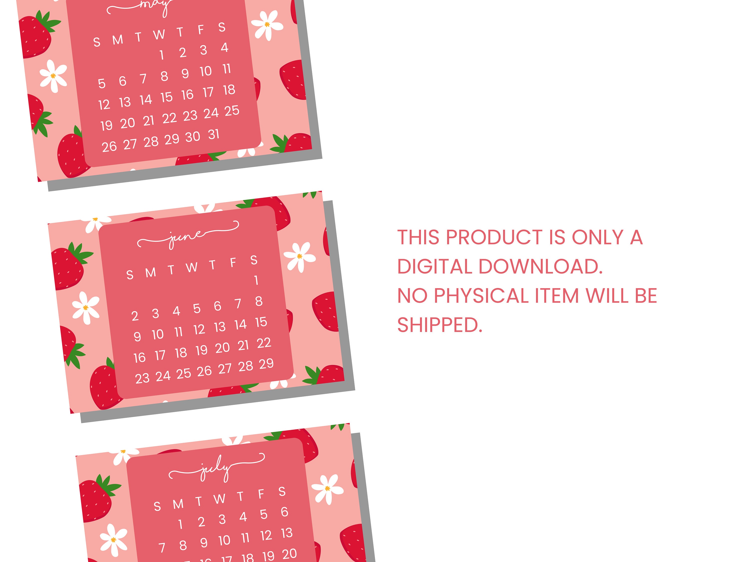 Printable 2024 Yearly & Monthly Calendar PDF Strawberry Calendar A4 ...