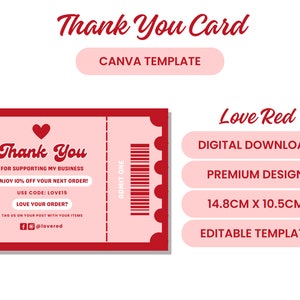 Thank You Card Template Canva Editable Thank You Printable Card Small Business Branding Business ...
