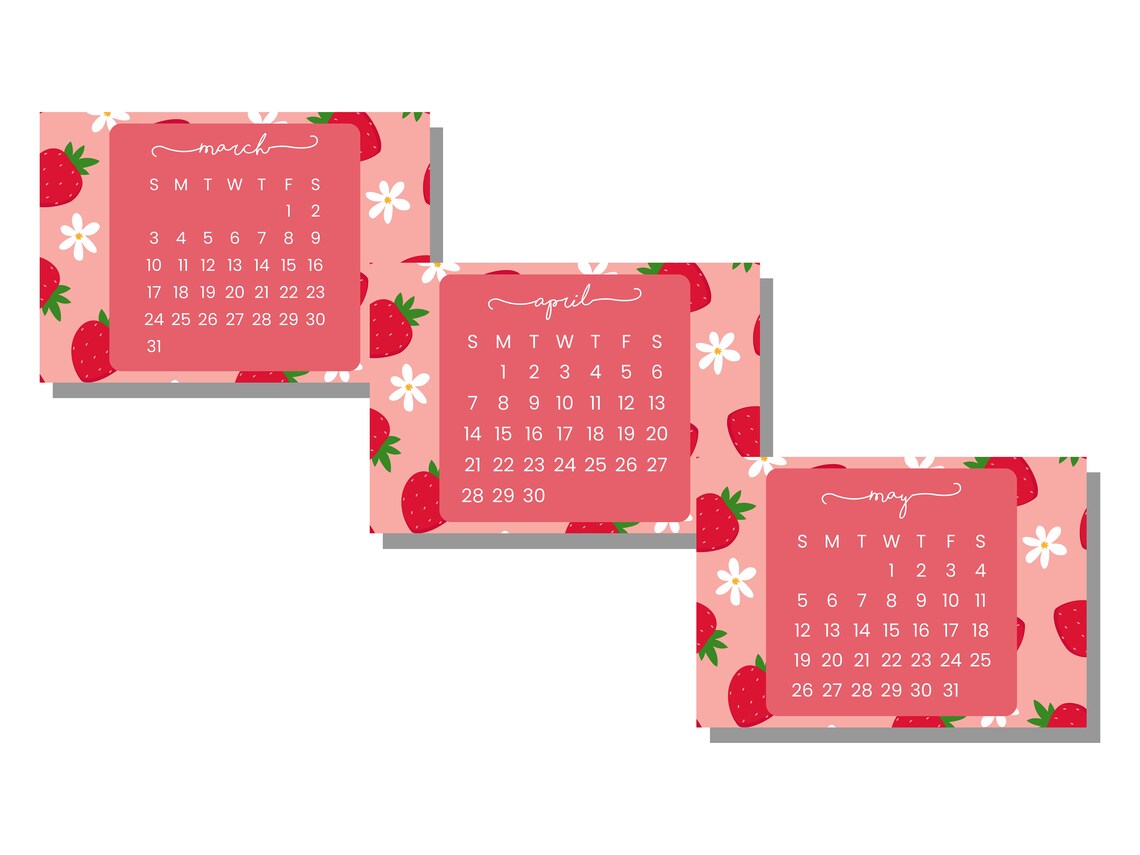 Printable 2024 Yearly & Monthly Calendar PDF Strawberry Calendar A4 ...
