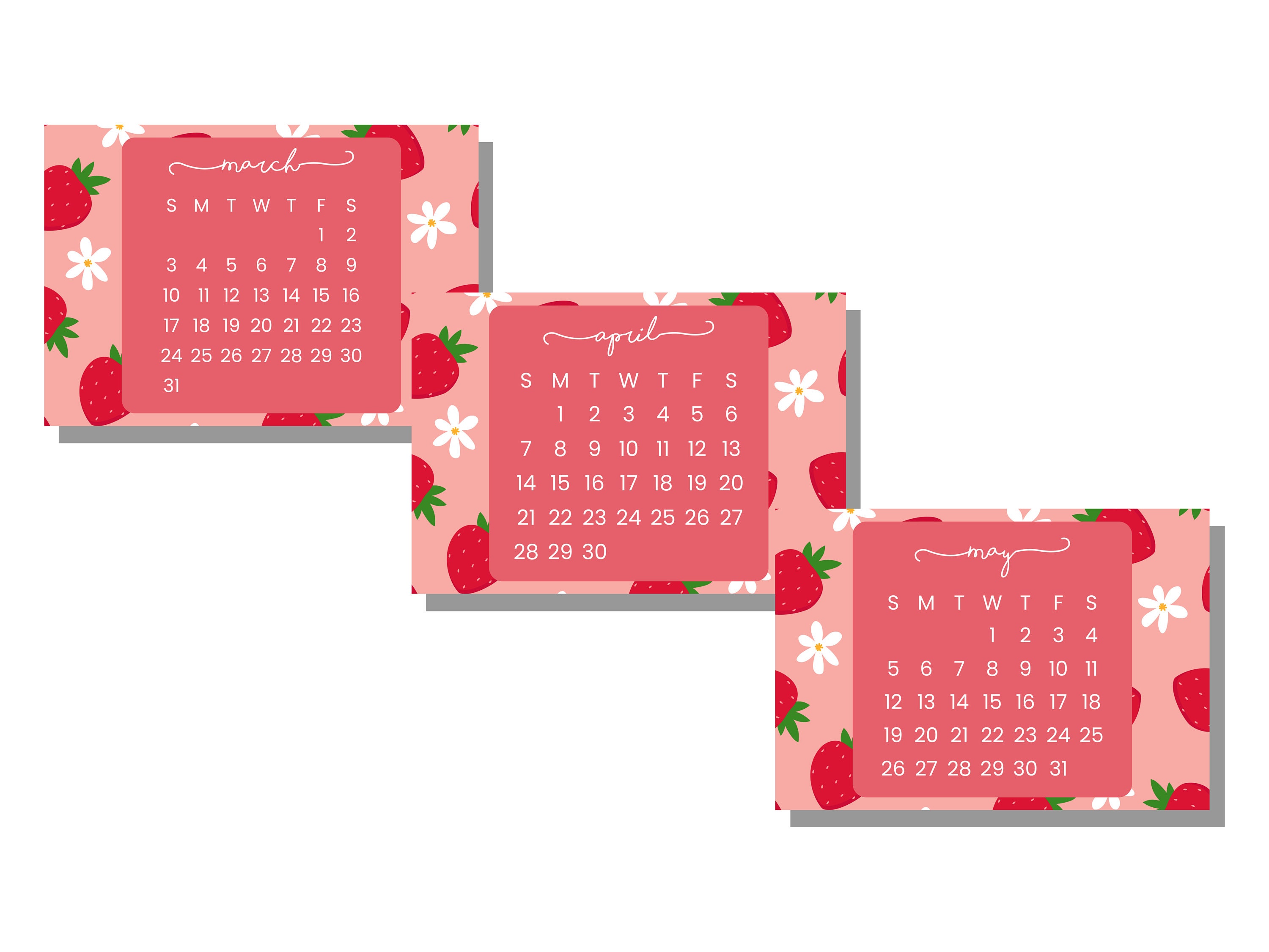 Printable 2024 Yearly & Monthly Calendar PDF Strawberry Calendar A4 ...
