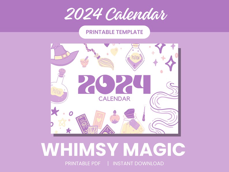 Printable 2024 Monthly Calendar PDF Whimsy Magic A4 Size - Etsy