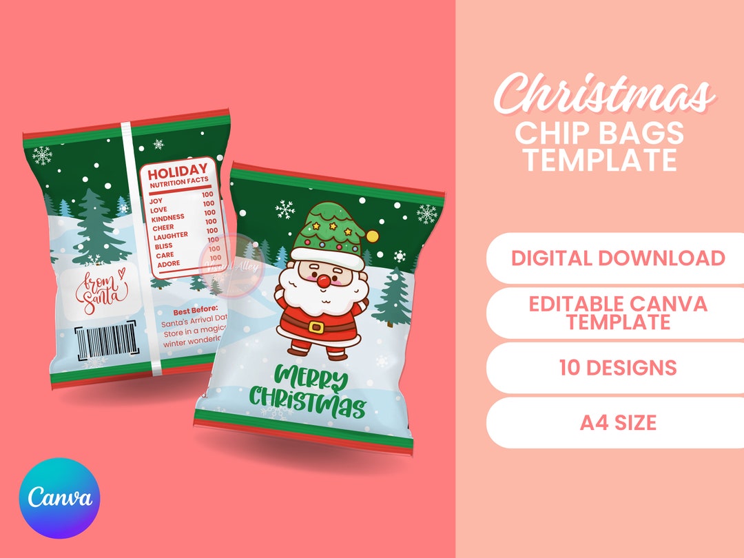 10 Christmas Chip Bags Template EDITABLE Christmas Chip Bag Wrapper ...