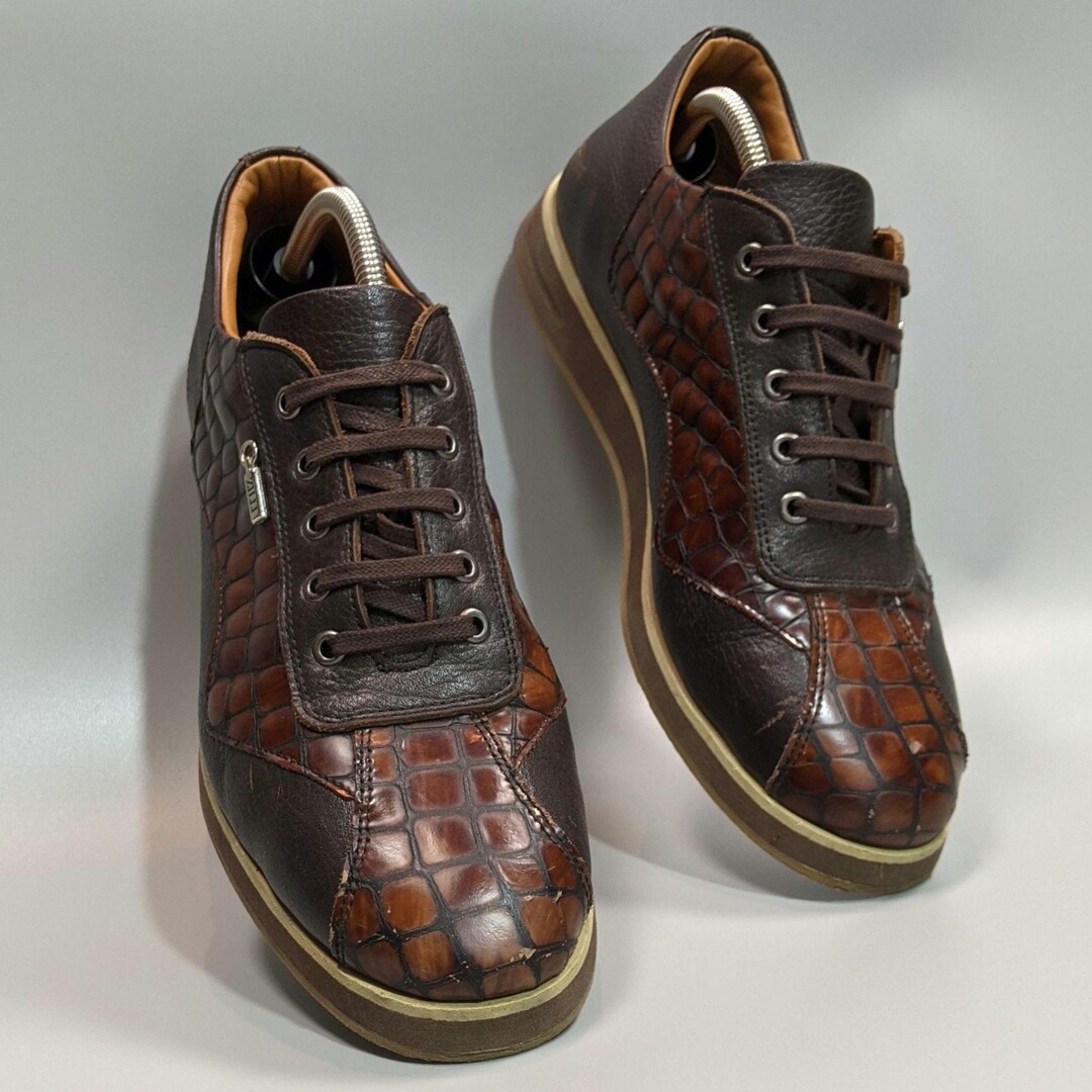 ZILLI Men's Brown Crocodile Leather Dress Shoes, Size 42, Handmade ...