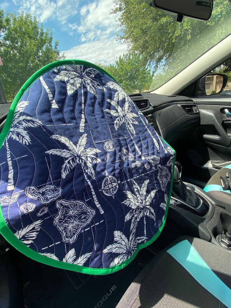 Navy Blue With Hibiscus Floral Print Blue Binding Fabric Steering Wheel ...