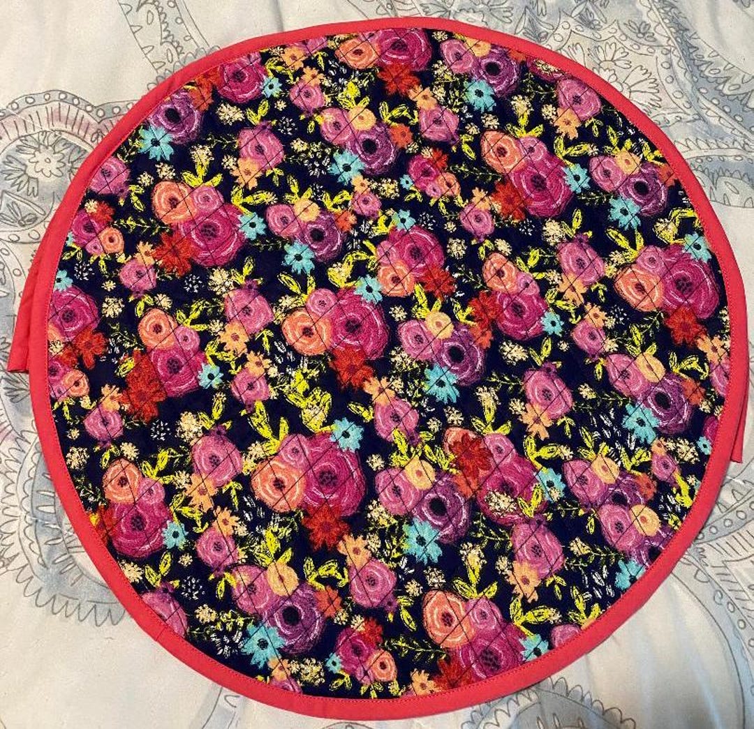 Navy Blue Multi Color Floral Print With Pink Binding Fabric Steering ...