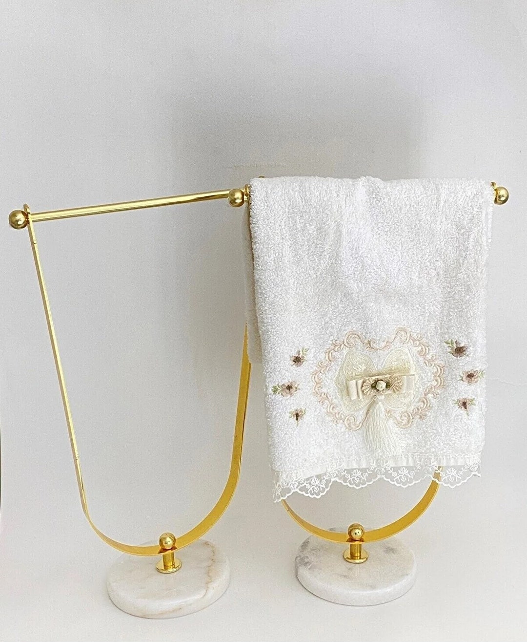 Gold and Silver Plated Towel Holder With Marble Base, Portable Towel ...
