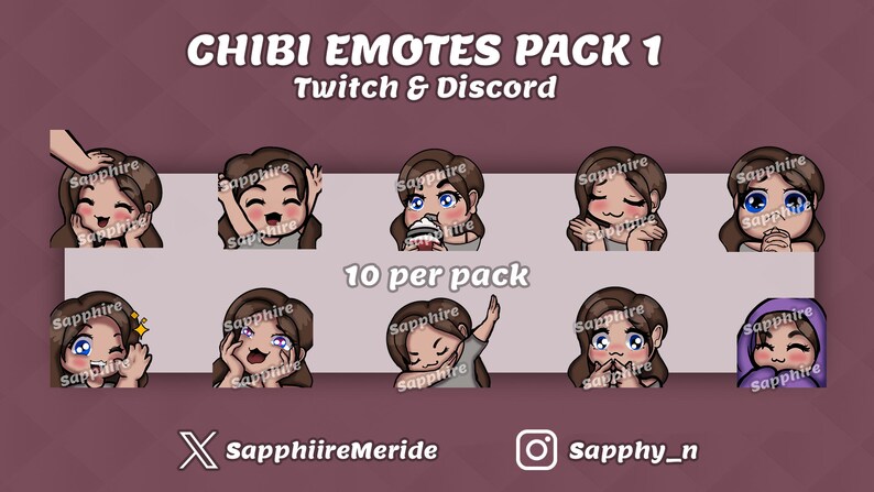 Chibi Emotes Pack 1 | 10 per Pack | Sapphireart - Etsy