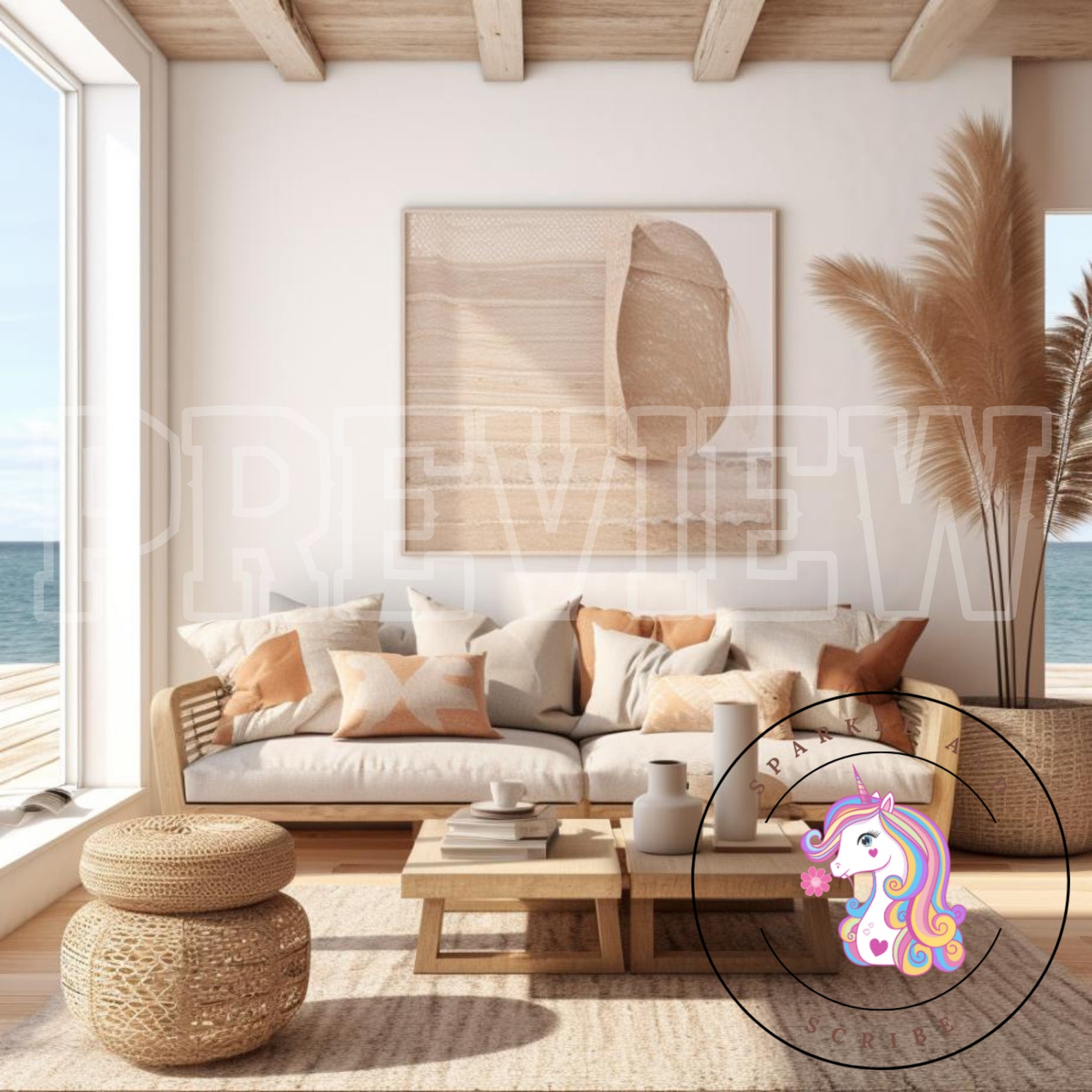 Coastal Home Decor- 14 Boho Beach House Frame Mock-ups, Seaside Vibes ...