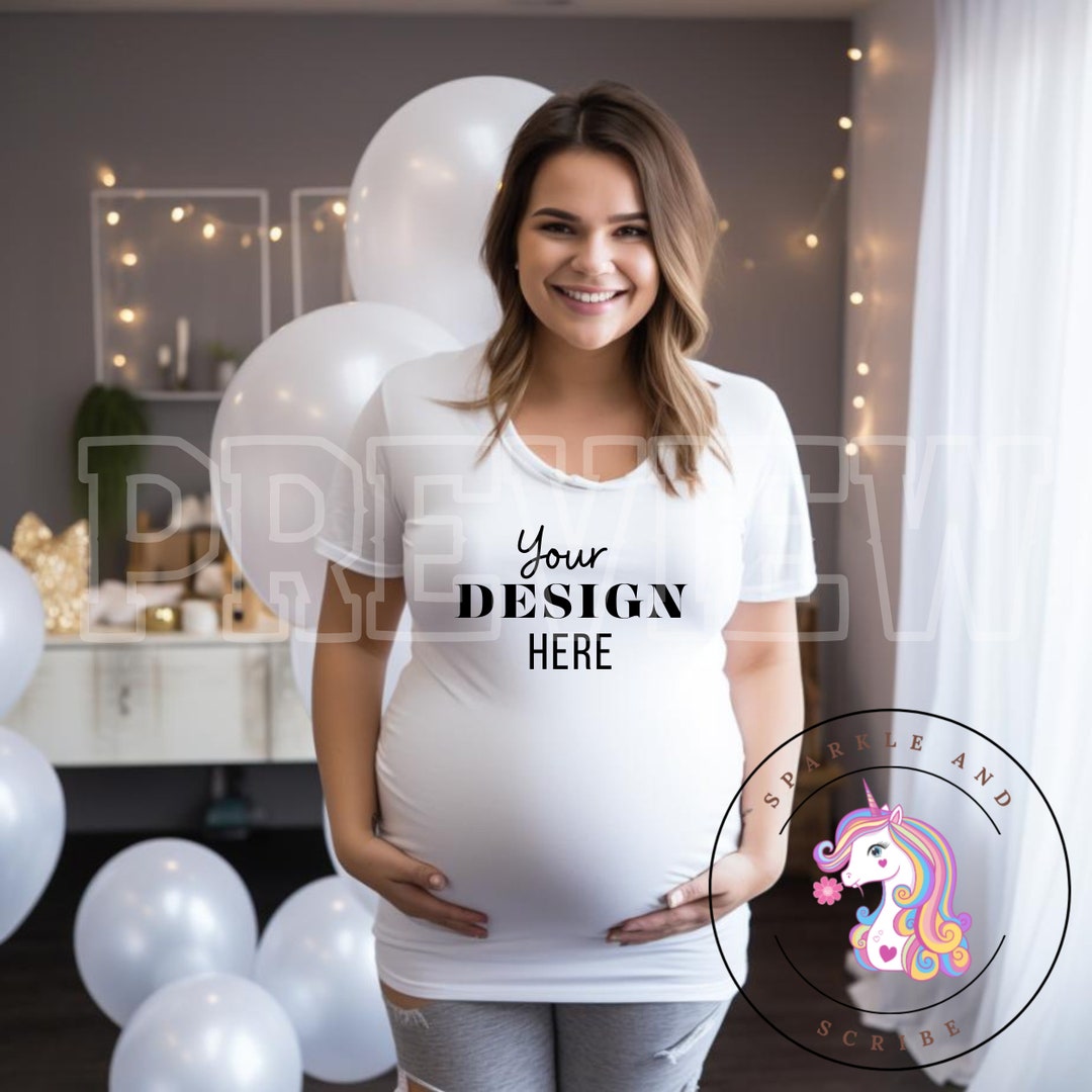 4 Maternity White T-shirt Mockup Bundle | Baby Shower Styled ...