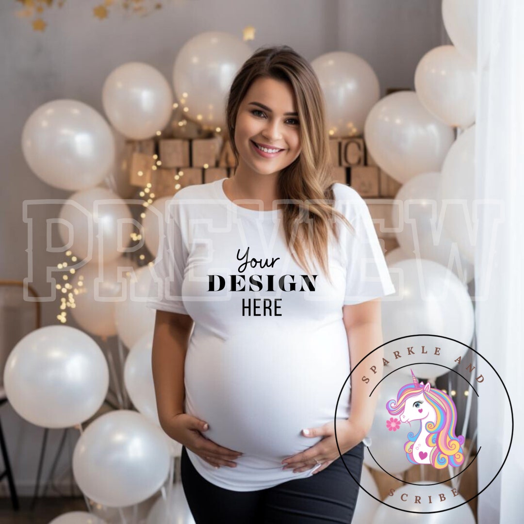 Maternity Mockup | Baby Shower Styled Photography | White Tshirt Mockup ...