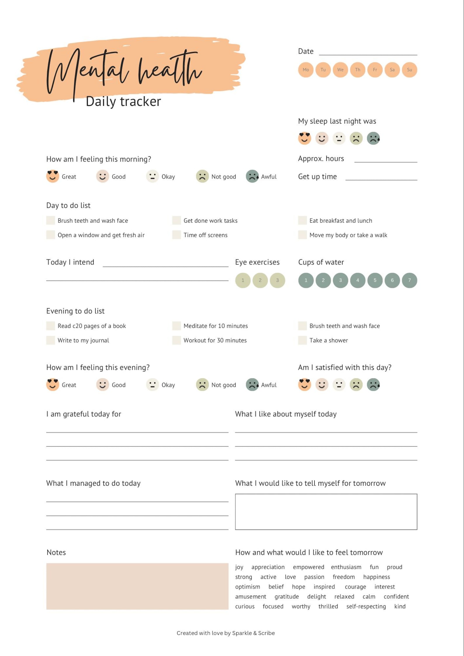 Mental Health Daily Tracker | Printable Self-care Journal | Mindfulness ...