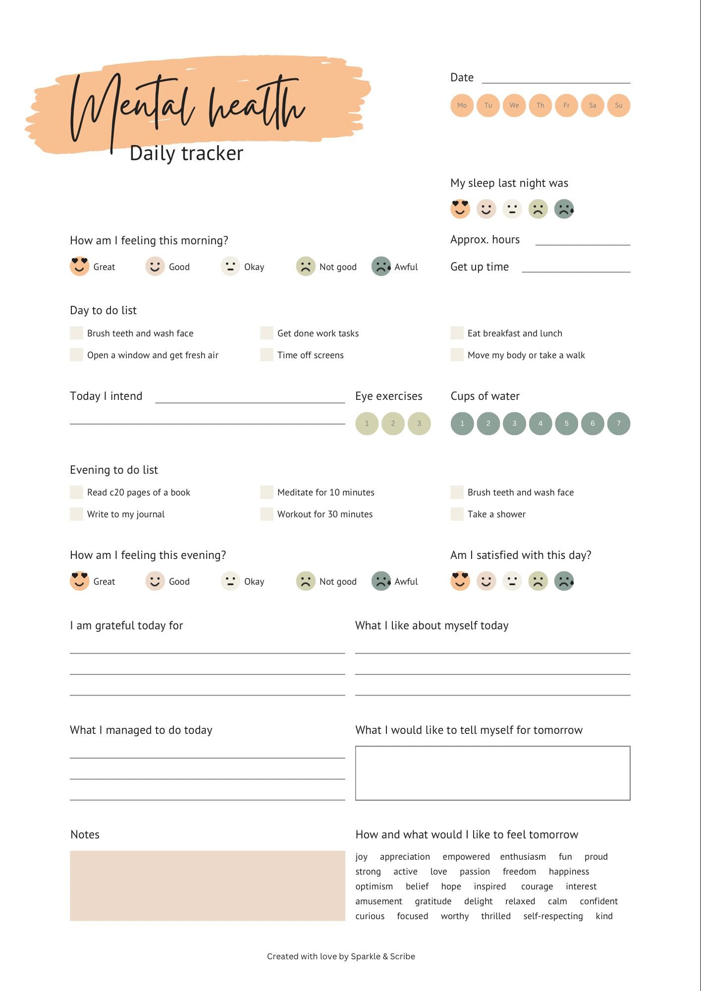Mental Health Daily Tracker | Printable Self-care Journal | Mindfulness ...